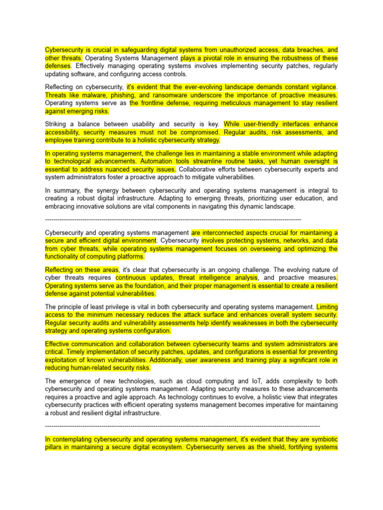 Cybersecurity and Operating Systems Management | PDF | Security | Computer Security