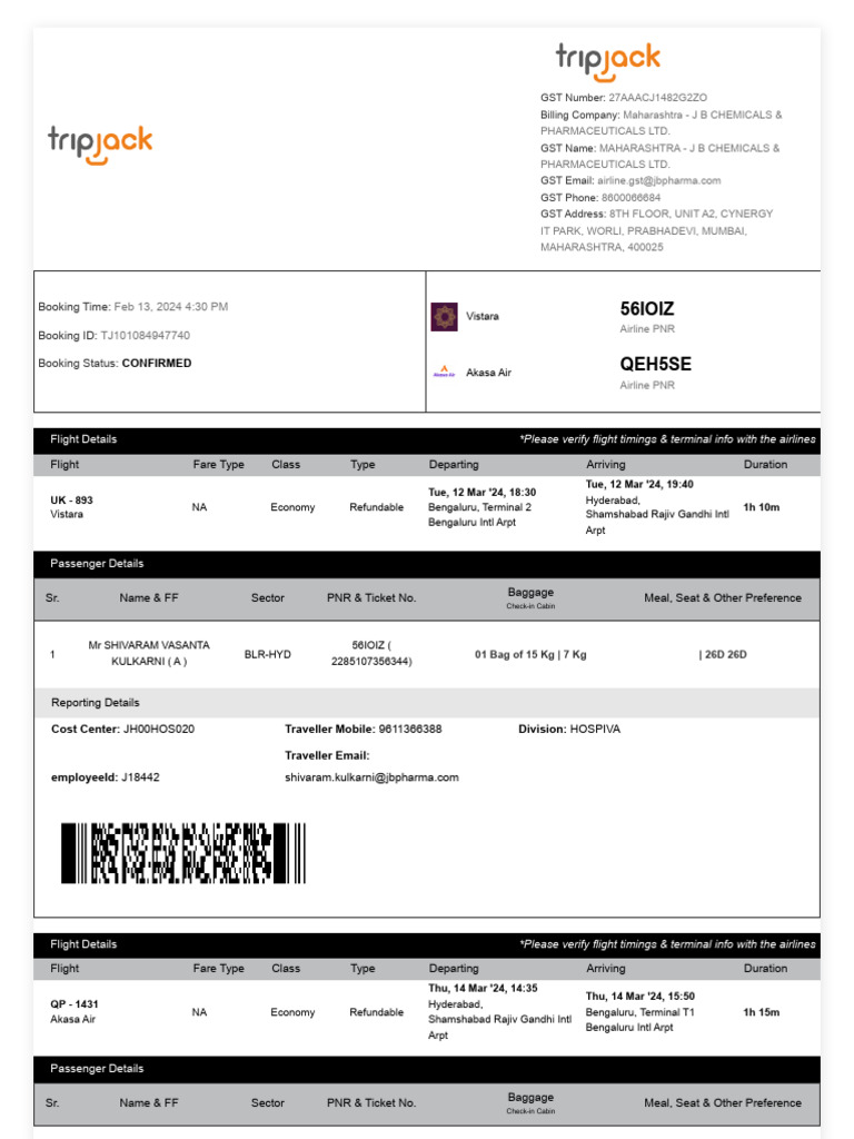 Shivaram Vasanta Kulkarni For Blr-Hyd-Blr | PDF | Transport Companies | Transport