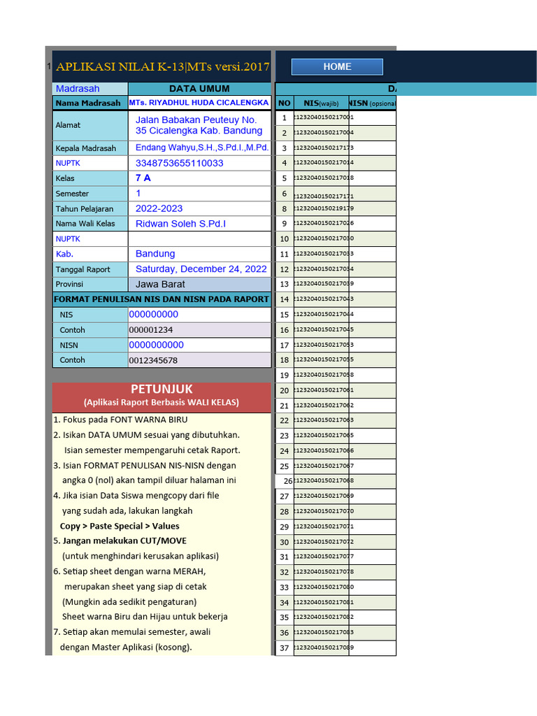 Aplikasi Raport K-13 MTs 2022-2023 | PDF