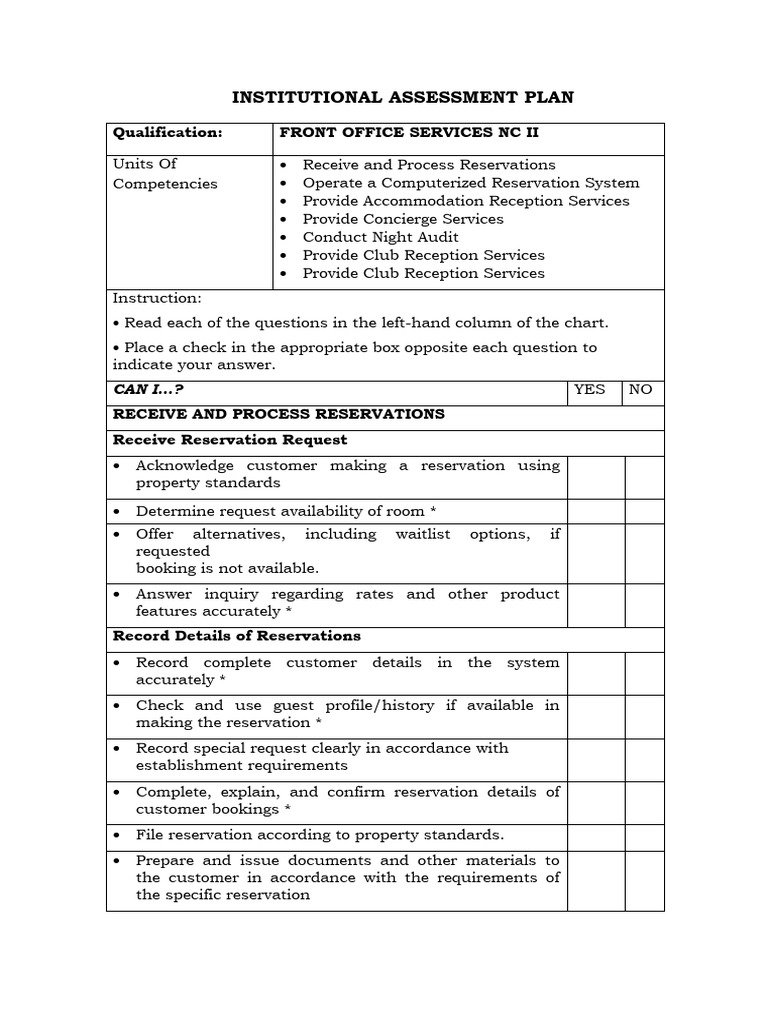 Institutional Assessment Plan-Fos | PDF | Housekeeping