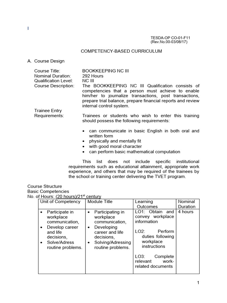 CBC-Bookeeping NC III | PDF | Educational Assessment | Methodology