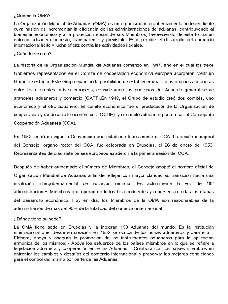Qué Es La OMA | Descargar gratis PDF | aduana | El comercio internacional