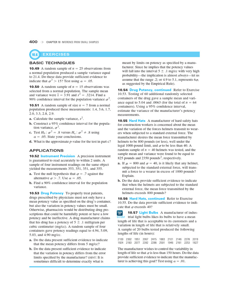 Exercises: Drug Potency, Continued | PDF | Variance | Sampling (Statistics)