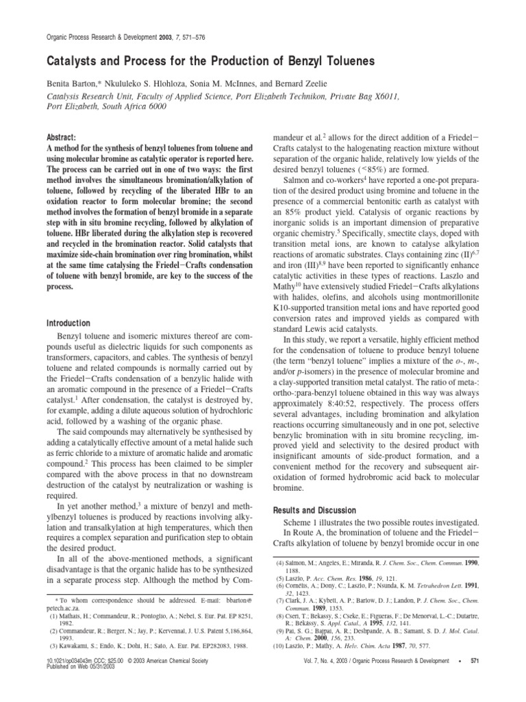 Catalysts and Process For The Production | PDF | Toluene | Catalysis