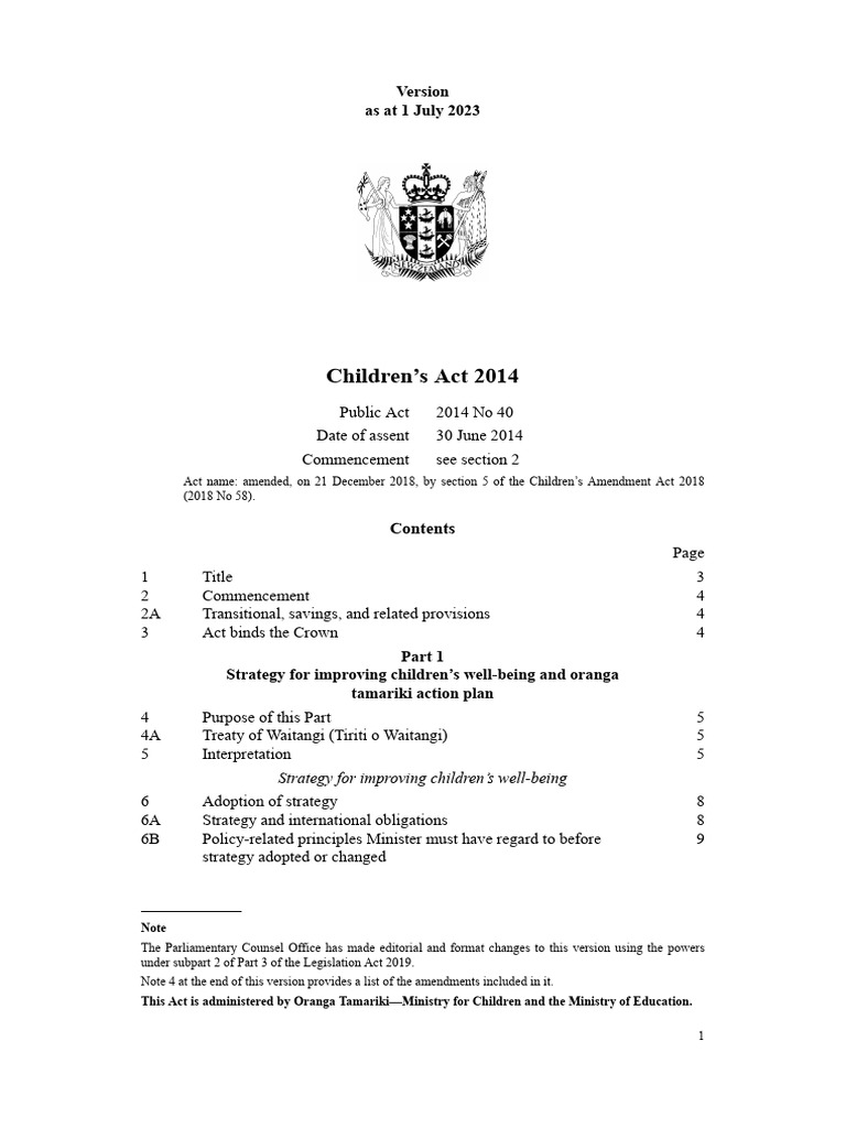 Childrens Act 2014 | PDF | Act Of Parliament | Policy