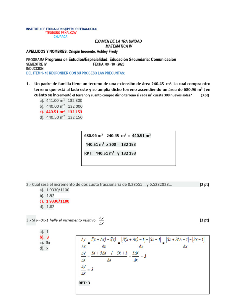 1ra Unidad Examen de Matematica IV | PDF