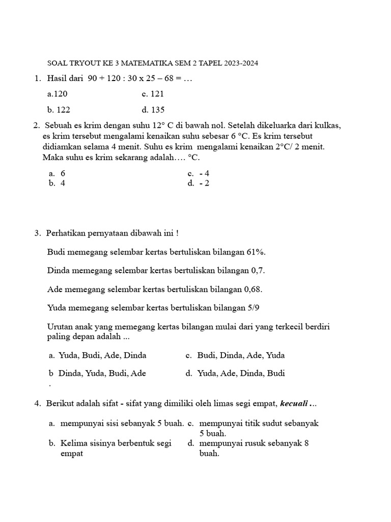 Tryout Matematika 3 | PDF