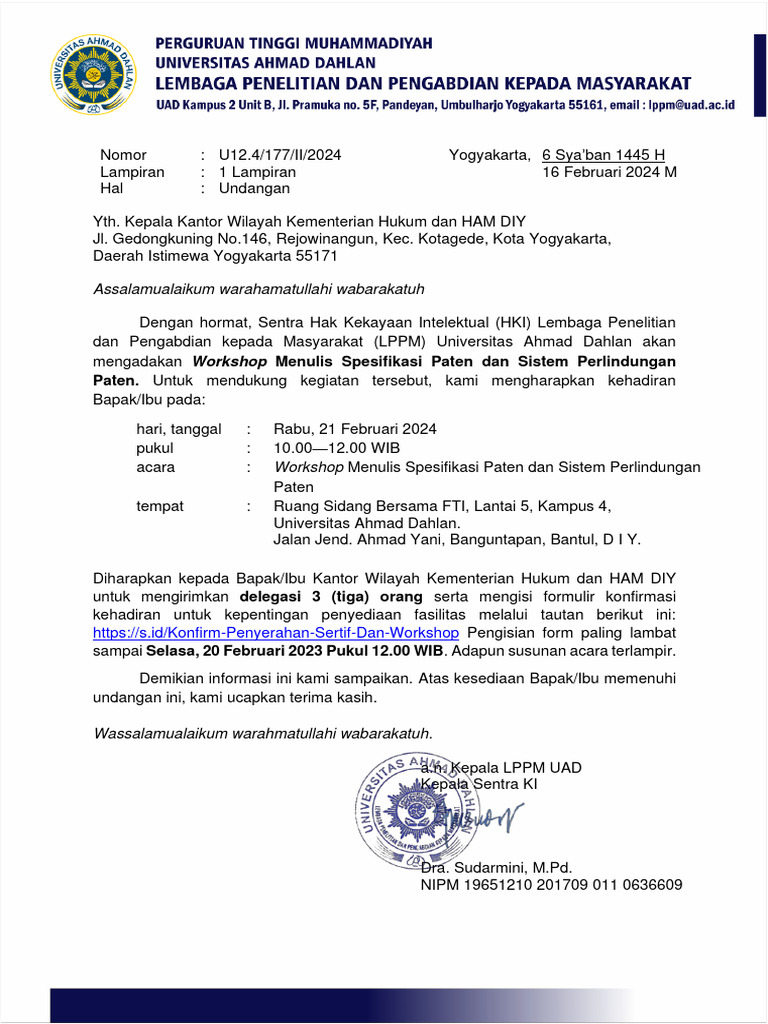 Surat Undangan - Kanwil DIY | PDF