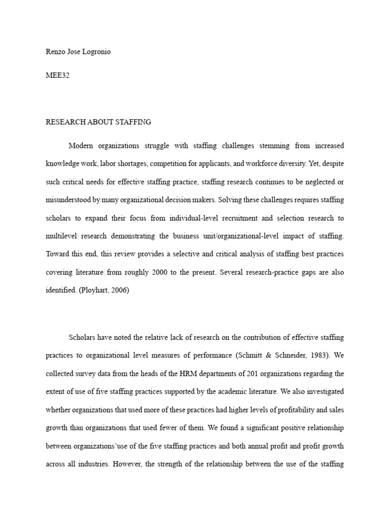 Research About Staffing and Communicating - Logronio - MEE32 | PDF | Business | Social Psychology