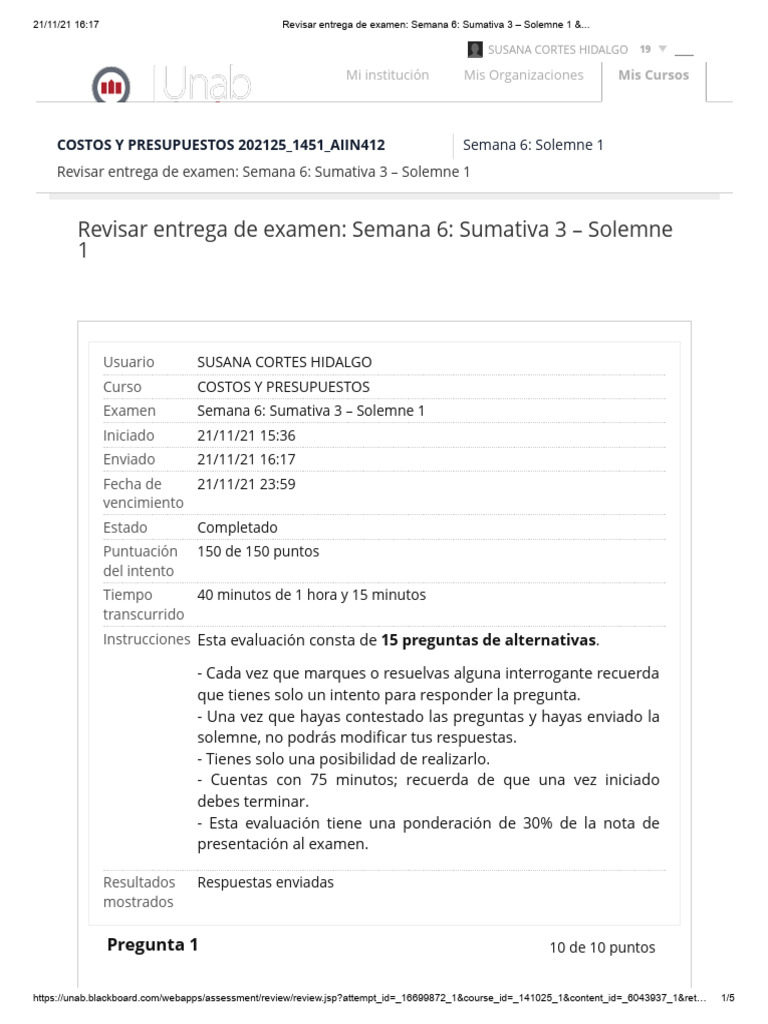 Revisar Entrega de Examen - Semana 6 - Sumativa 3 - Solemne 1 &.. | PDF | Contabilidad | Business
