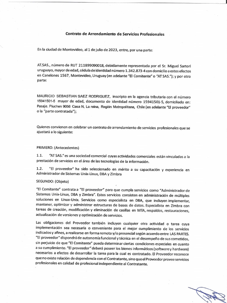 Contrato Arri End Ode Servicios | PDF