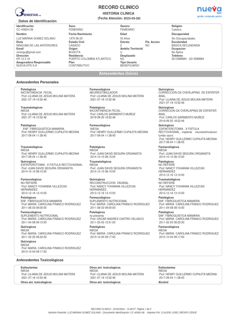 HC Luz Marina Gomez Solano | PDF | Diagnostico medico | Medicina CLINICA