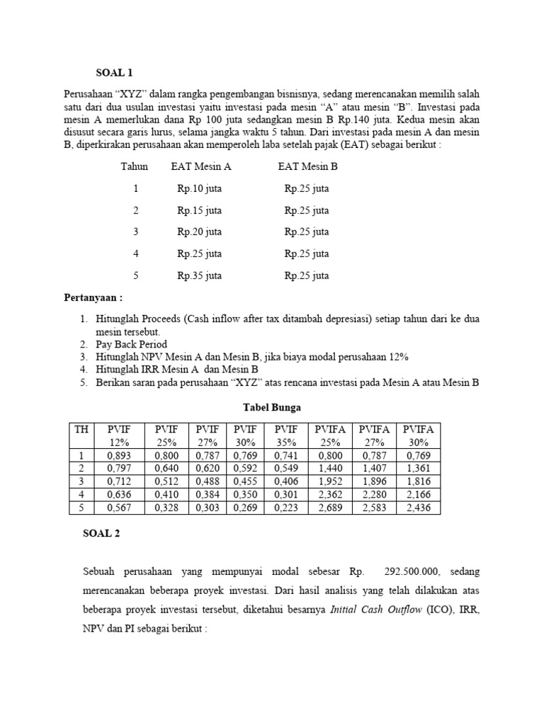 Latihan Soal Capital Budgeting Pdf