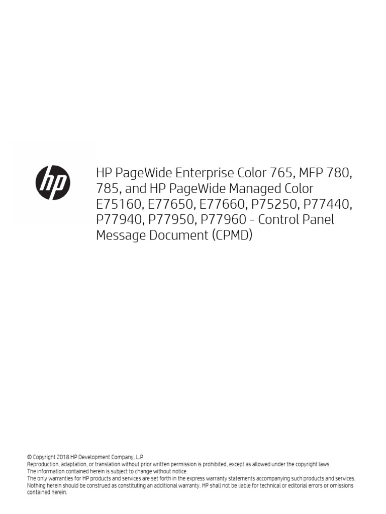 HP PageWide Enterprise Color 765, MFP 780, 785, and HP PageWide Managed ...