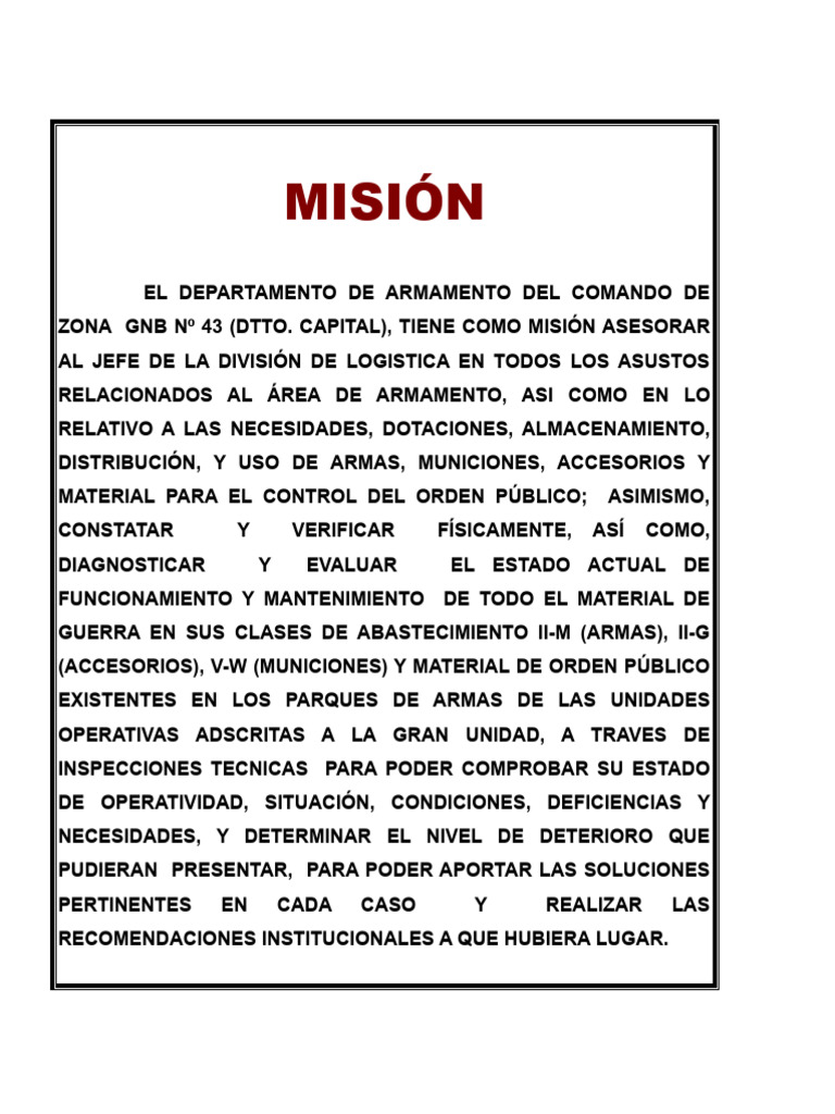 Mision, Vision y Funcion Armamento | PDF