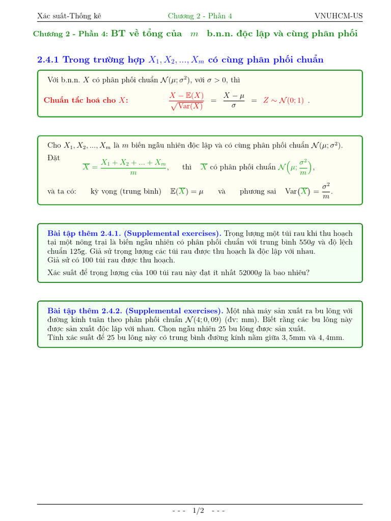 XSTK Chapter2 Part4 Exercises List CLT | PDF