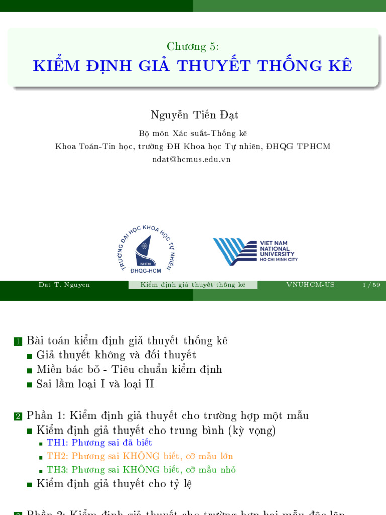 XSTK-5 - 1-Chương5 - Phần1-Kiểm định giả thuyết thống kê | PDF