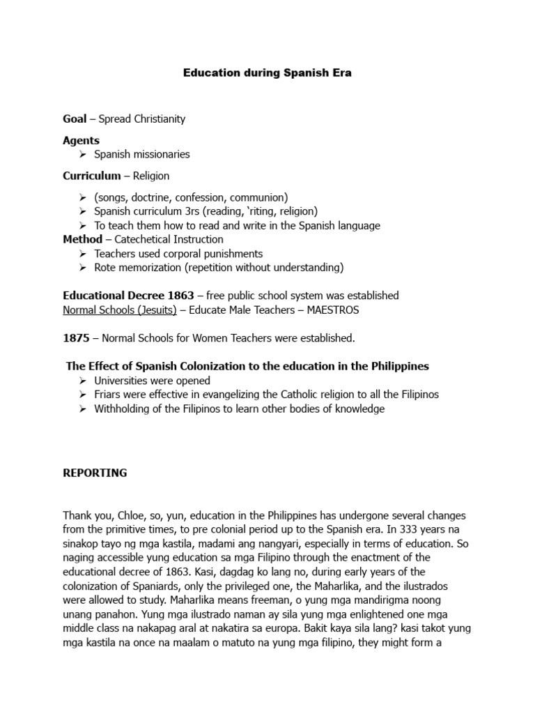 Education During Spanish Era | PDF | Religion & Spirituality