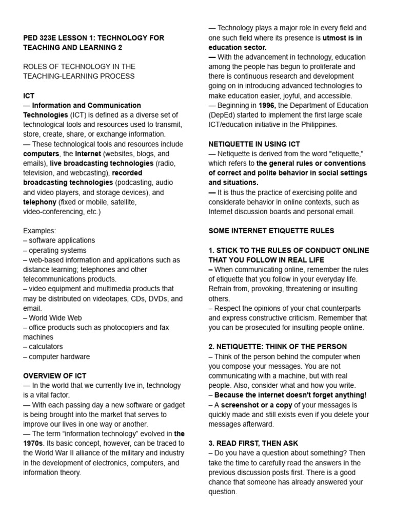 PED 323E TTL 2 - MIDTERM Reviewer | PDF | Teachers | Educational Technology