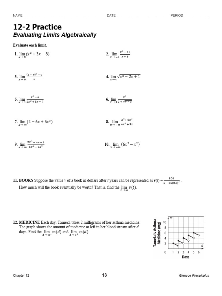 12.2 Practice - Worksheet - Evaluating - Limits - Algebraically | PDF