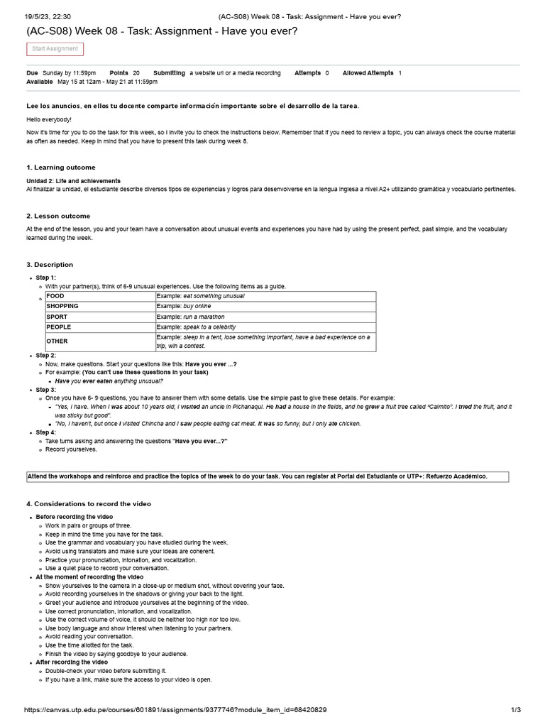 (AC-S08) Week 08 - Task - Assignment - Have You Ever | PDF ... (AC-S08) Week 08 - Task - Assignment - Have You Ever | PDF ...
