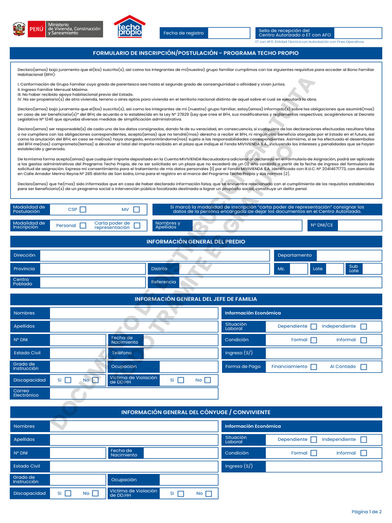 Inscripción Programa Techo Propio 2024 | PDF | Documento de identidad