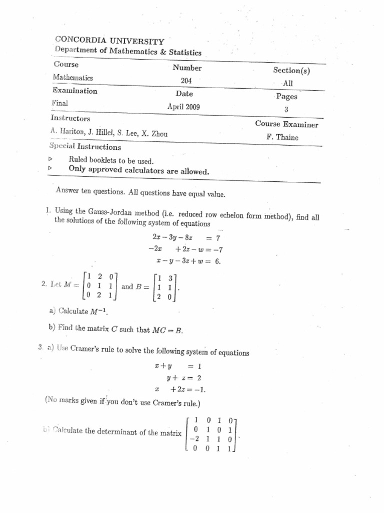 MATH 204 - Final (2009-W) | PDF