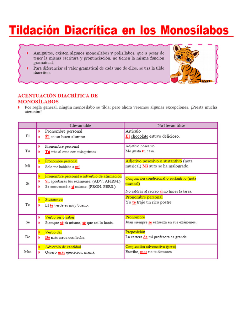 Tildación Diacrítica en Monosílabos | PDF | Adjetivo | Adverbio