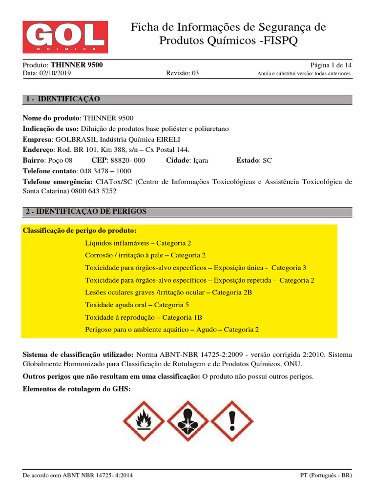 Fispq Thinner 9500 | PDF | Embalagem e rotulagem