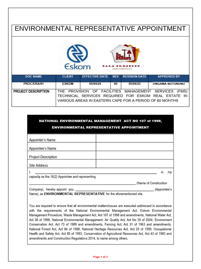 Environmental Representative Appointment | PDF | Natural Environment ...