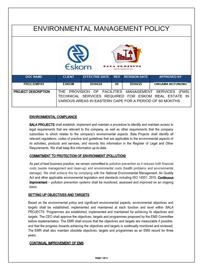 Environmental Policy Statement | PDF | Natural Environment