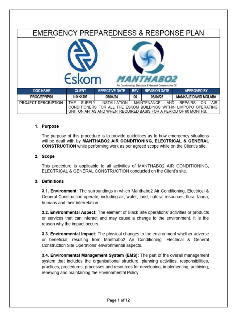 Emergency Preparedness & Response Plan | PDF | First Aid | Waste