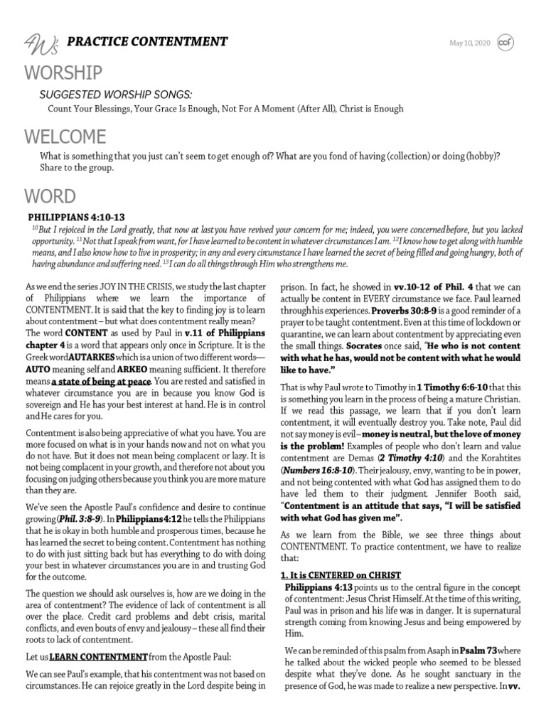 Learning Contentment in Christ | PDF