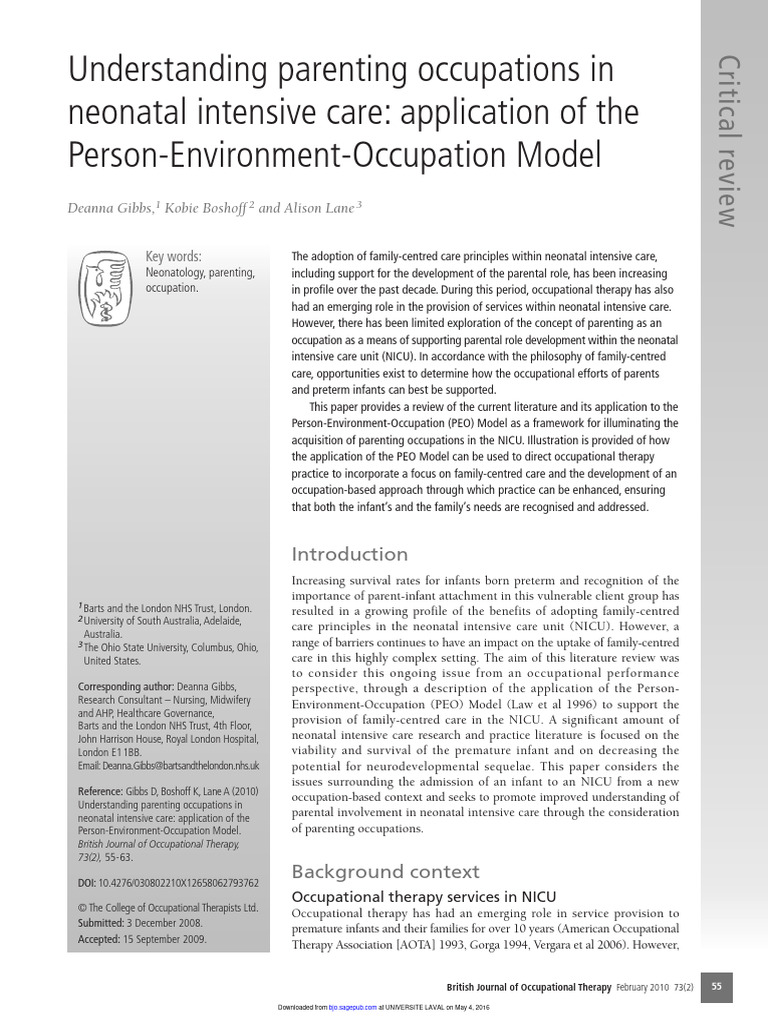 PEO modelo | PDF | Neonatal Intensive Care Unit | Occupational Therapy