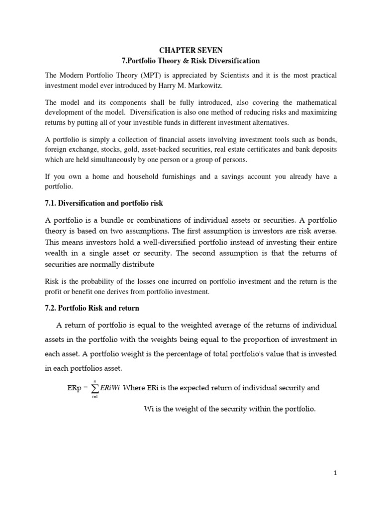 Chapter 7 Portfolio Theory & Risk Diversification | Download Free PDF ...