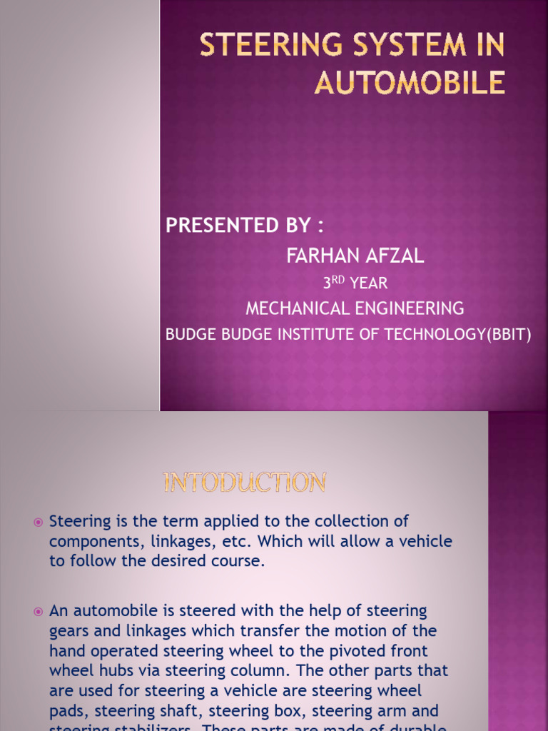 Steering System in Automobile | PDF | Steering | Machines