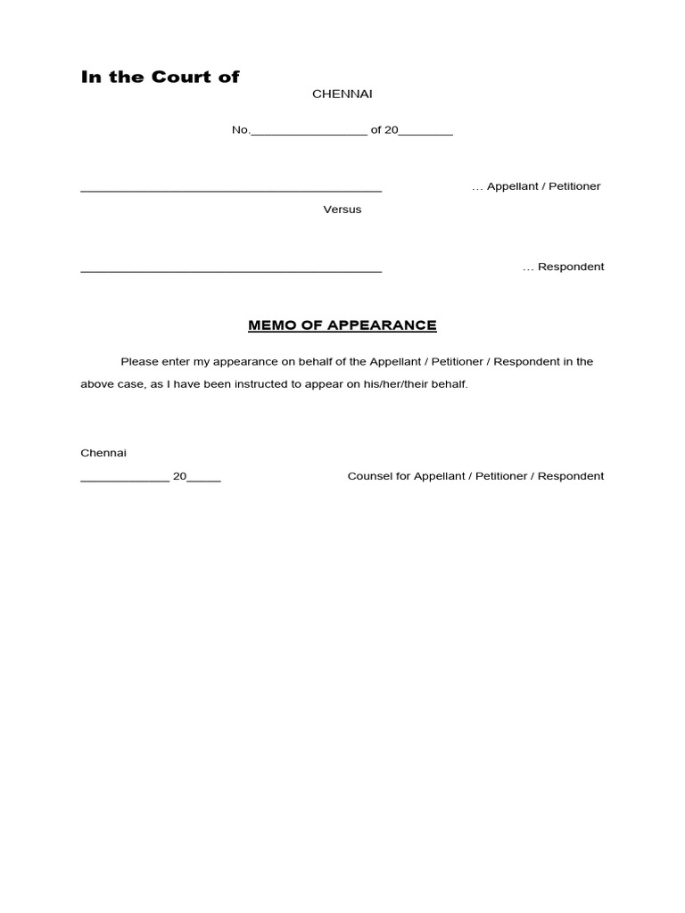 Memo of Appearance | Download Free PDF | Common Law | Political Law