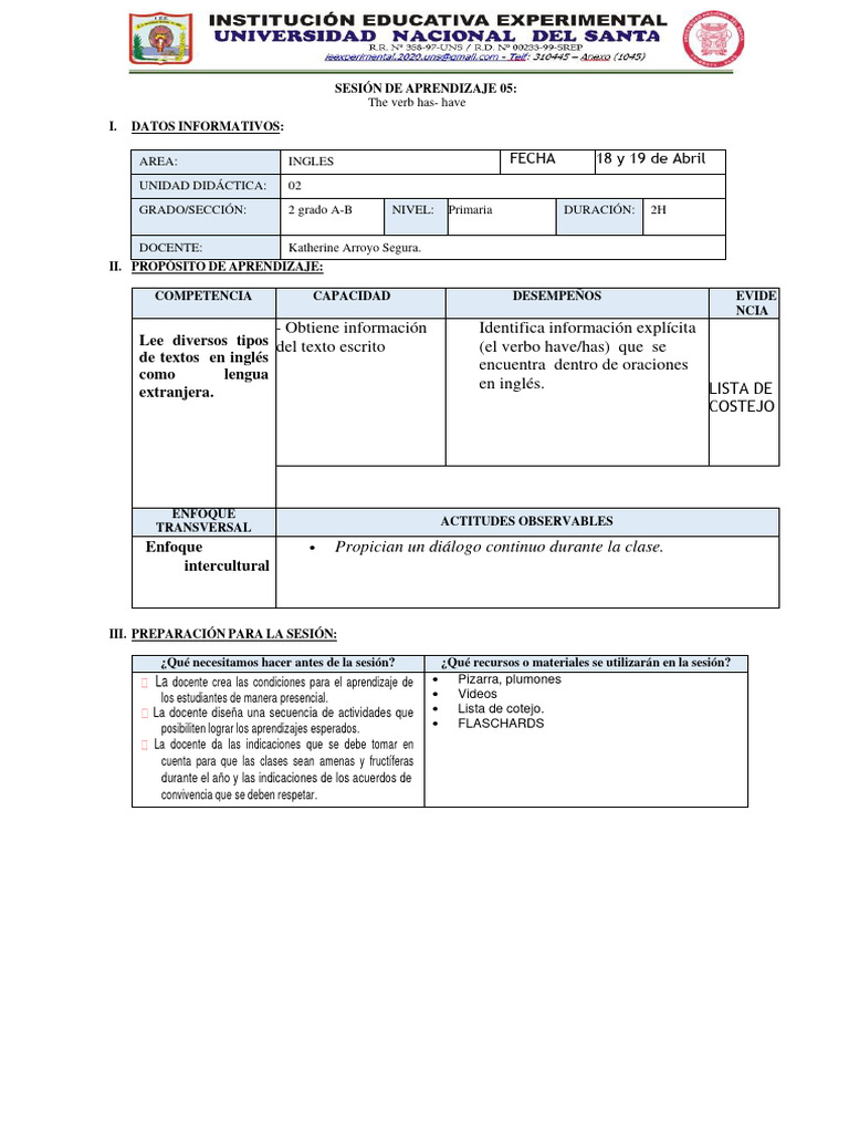 SESION DE 2do Grado Prim - 04 | PDF | Aprendizaje | Idioma en Inglés