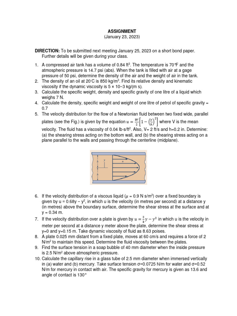 Assignment #1 | PDF | Viscosity | Shear Stress