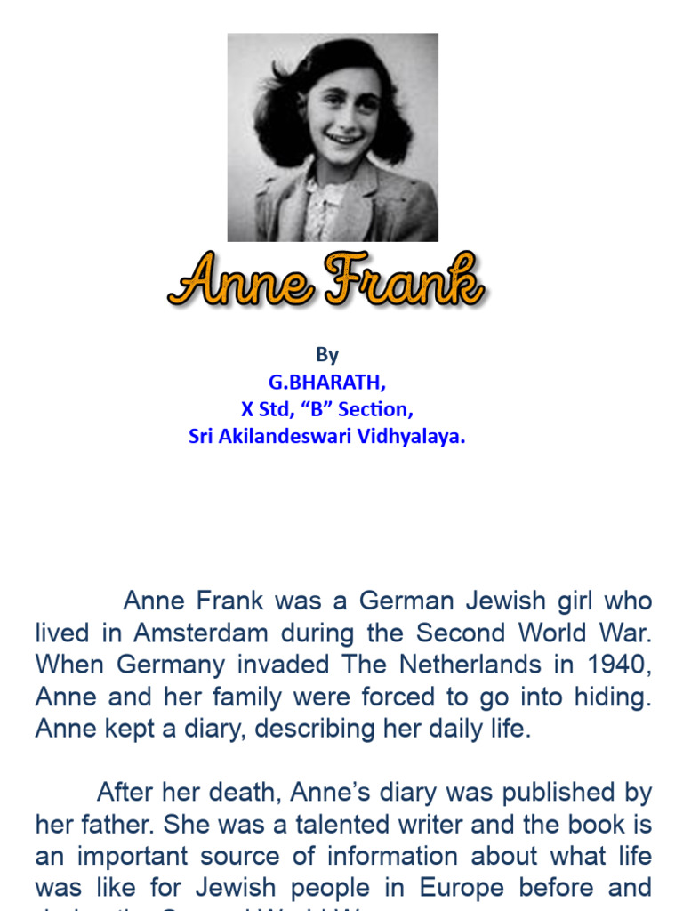 Anne Frank Intro Prepared by G.bharath X B Section | PDF | World War II ...