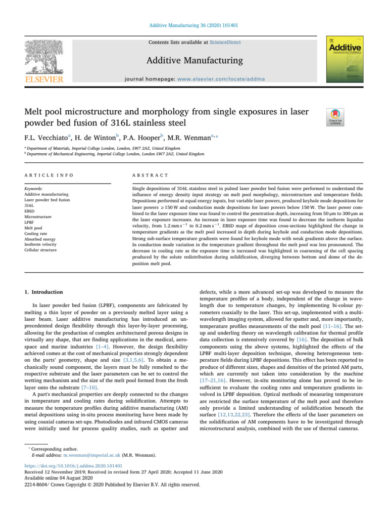 Melt Pool Microstructure and Morphology From Single Exposures in Laser ...