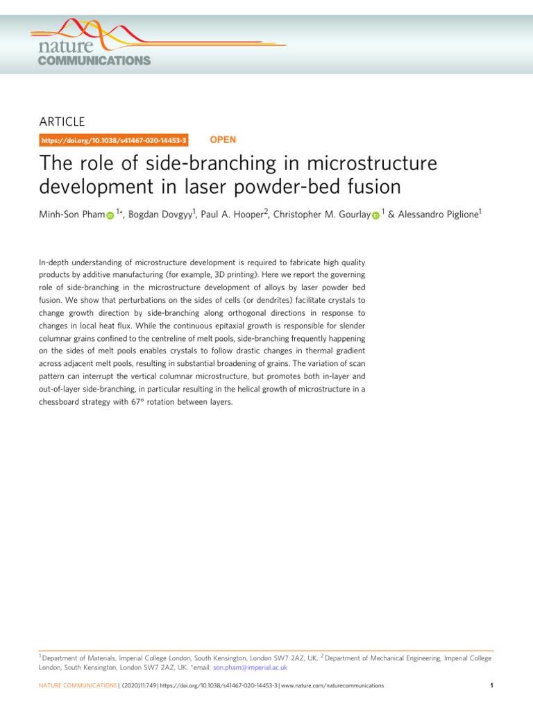 The Role of Side-Branching in Microstructure Development in Laser Powder-Bed Fusion | PDF ...