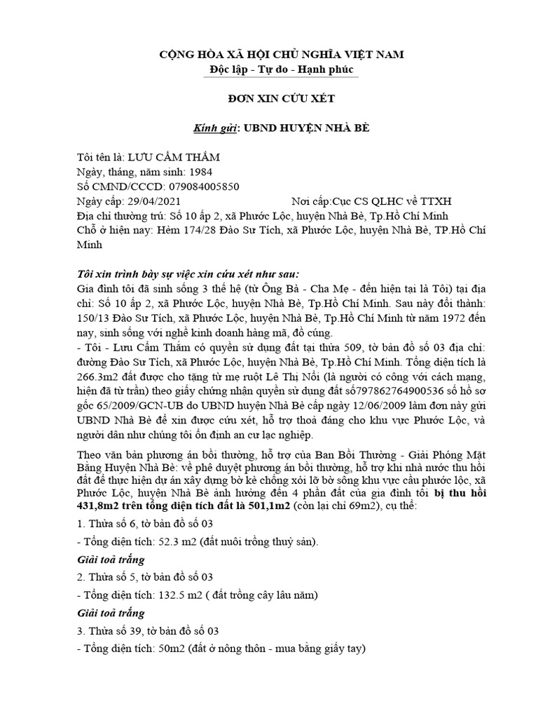 Mau Don Xin Cuu Xet Dat Dai | PDF