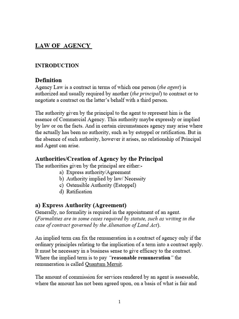 AGENCY LAW Notes | PDF | Law Of Agency | Legal Liability