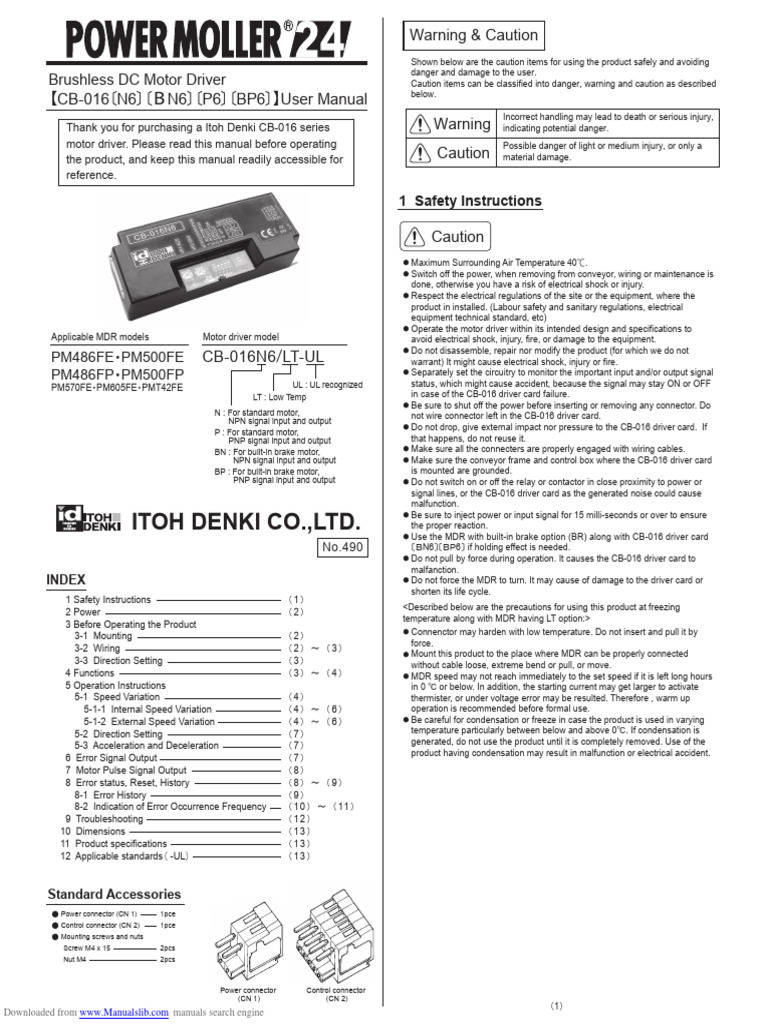 CB-016 Series Motor Driver Manual | PDF | Power Supply | Electrical ...