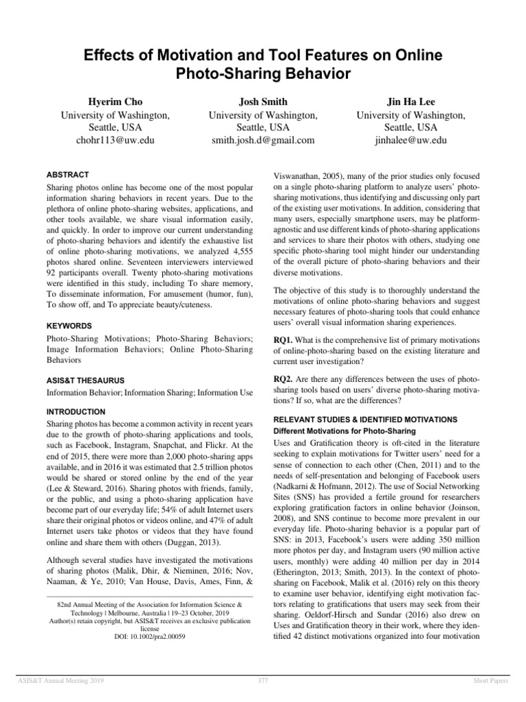 Effects of Motivation and Tool Features On Online Photo Sharing ...