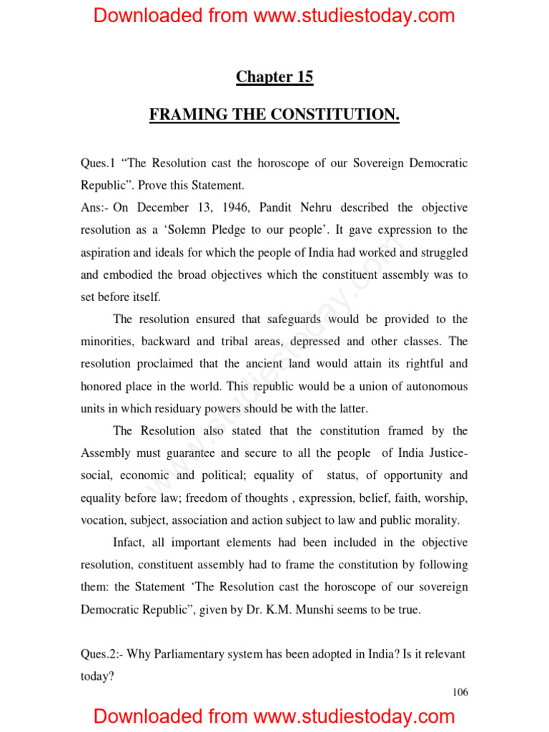 CBSE Class 12 History Framing The Constitution Worksheet | PDF ...