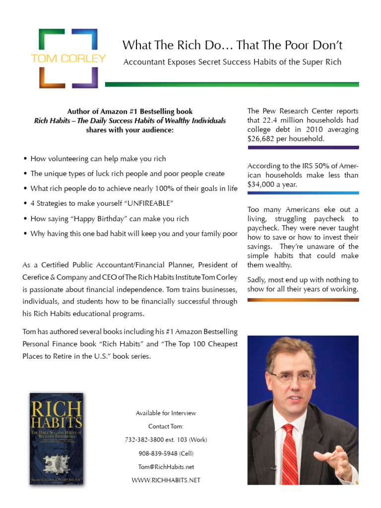 Tom Corley Rich Habits General One Sheet | PDF | Private Sector | Money