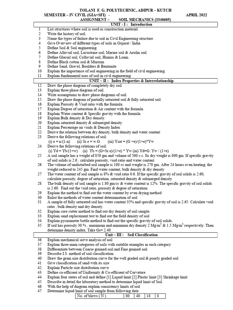 Soil Mech Assignment - April 2022 | PDF | Density | Soil Soil Mech Assignment - April 2022 | PDF | Density | Soil