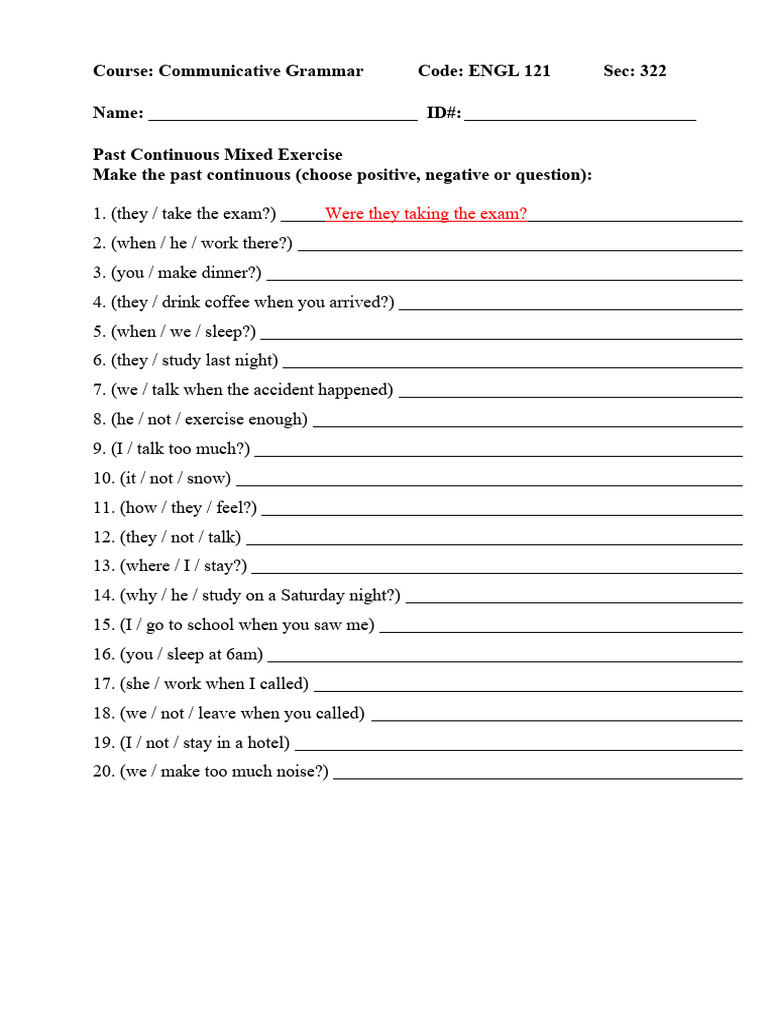 Assignment # 2 Past Continuous Worksheet PDF | PDF